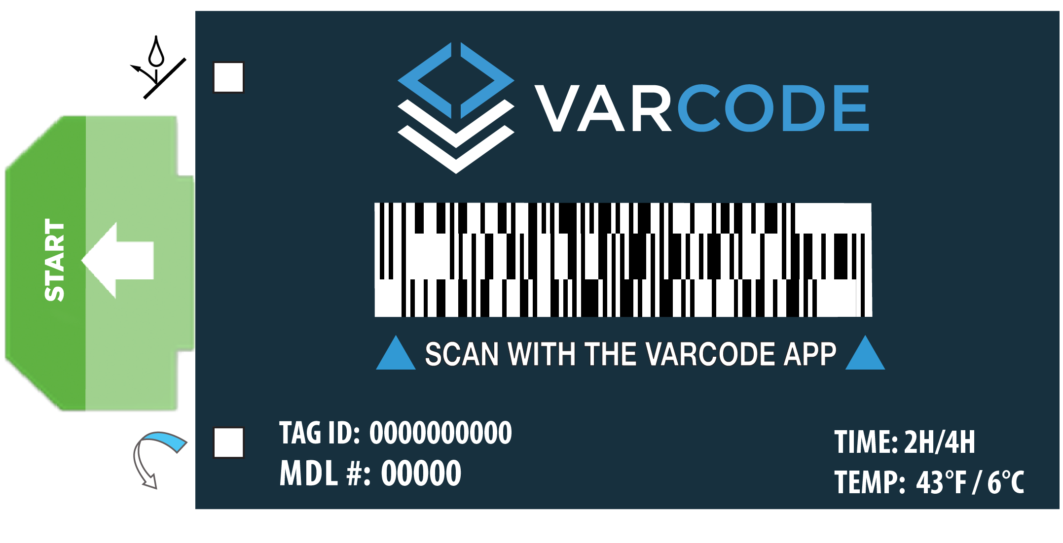 Product | Smart Tag™ | 6°C/43°F | 2/4 Hours | Varcode
